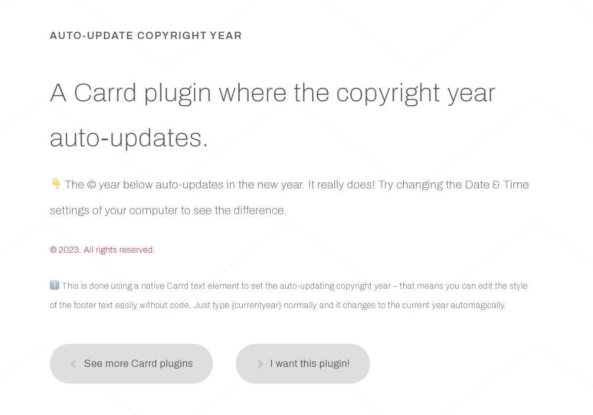 Auto-update copyright year Carrd plugin template